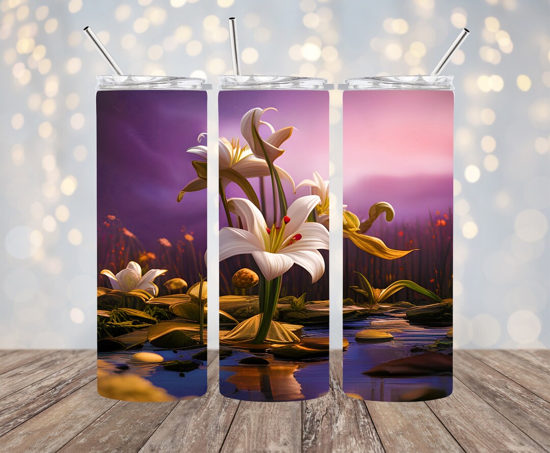 20oz Sublimation - Lilies on the Water - Straight Tumbler Wrap - PNG ...