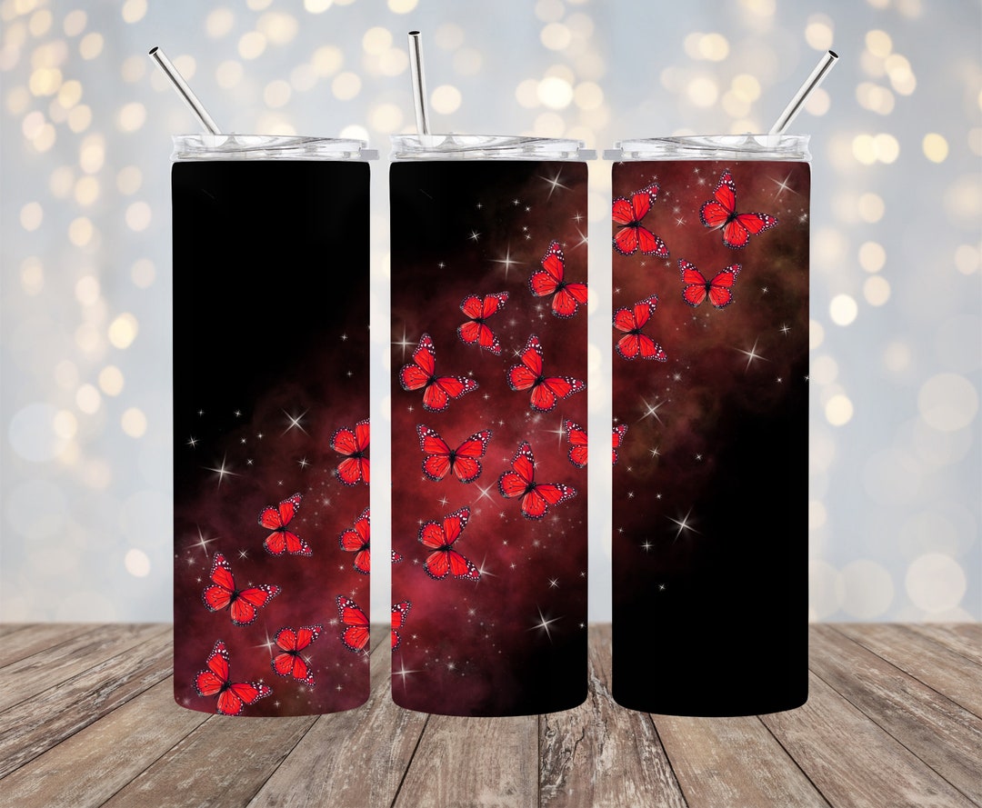 20oz Sublimation - Red Butterfly Galaxy - Straight Tumbler Wrap - PNG ...