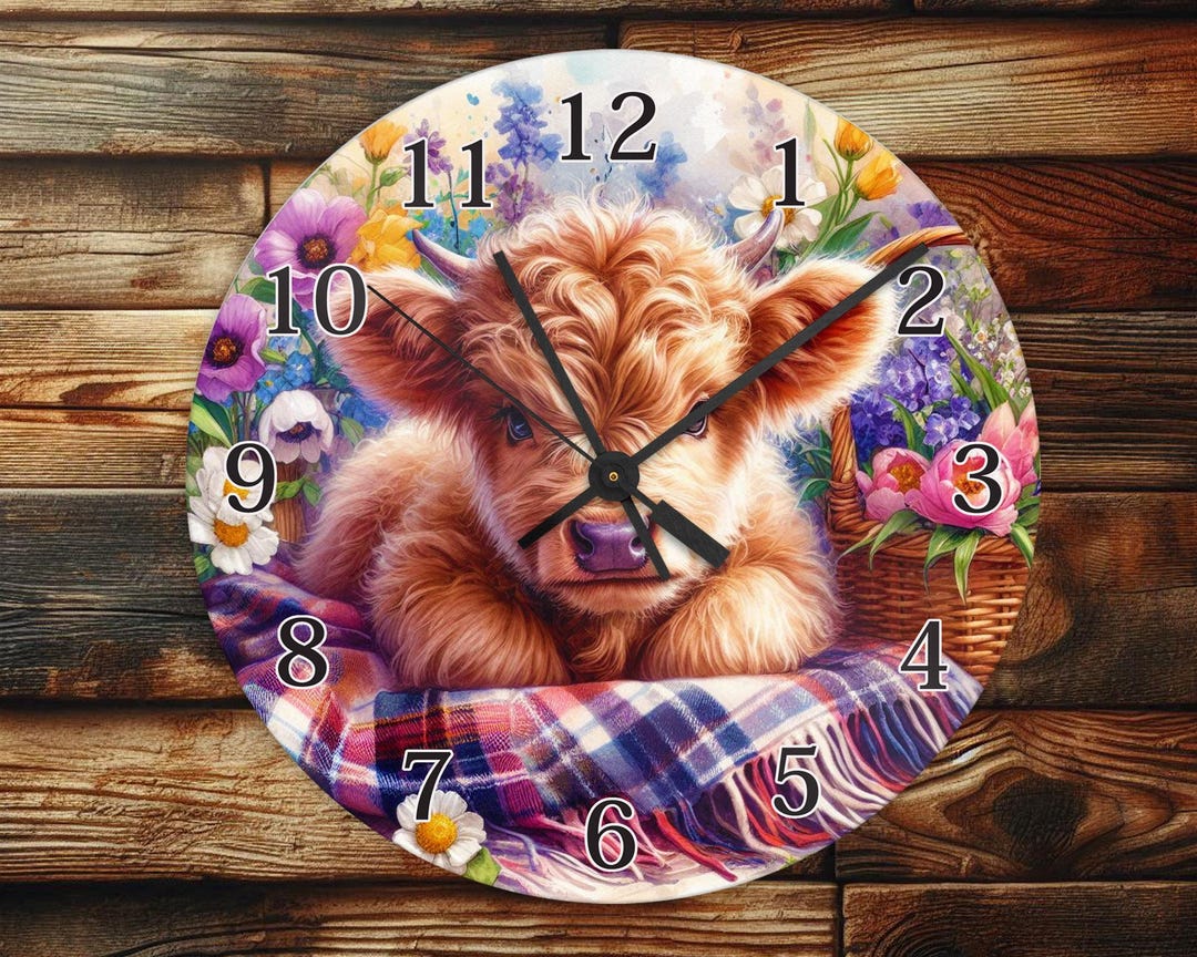 Highland Cow - Wall Clock Design - With Numbers - PNG Design - Digital ...