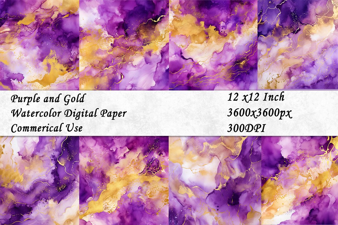 Purple and Gold Watercolor Digital Paper - 8 Designs - Scrabpooking ...