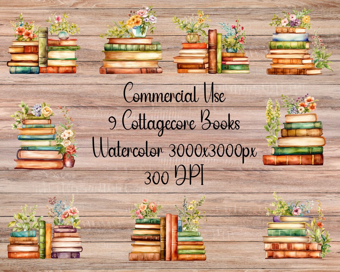 Watercolor Cottagecore Books Clipart - 9 PNG Designs - Etsy