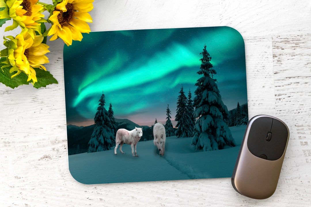 Northern Lights Wolves - Rectangle Mouse Pad Sublimation - Mouse Pad ...