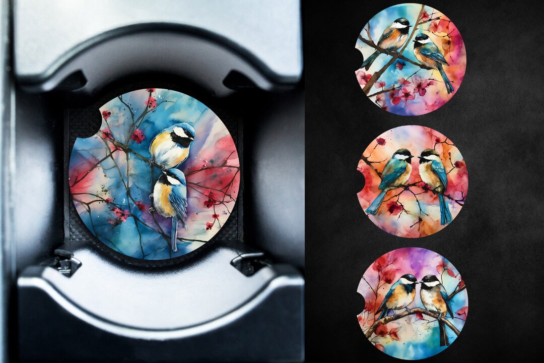 Sublimation Car Coasters - Alcohol Ink Chickadees - 4 Individual Car ...