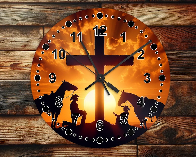 Cowgirl Cowboy at Cross - Wall Clock Design - With Numbers - PNG Design ...
