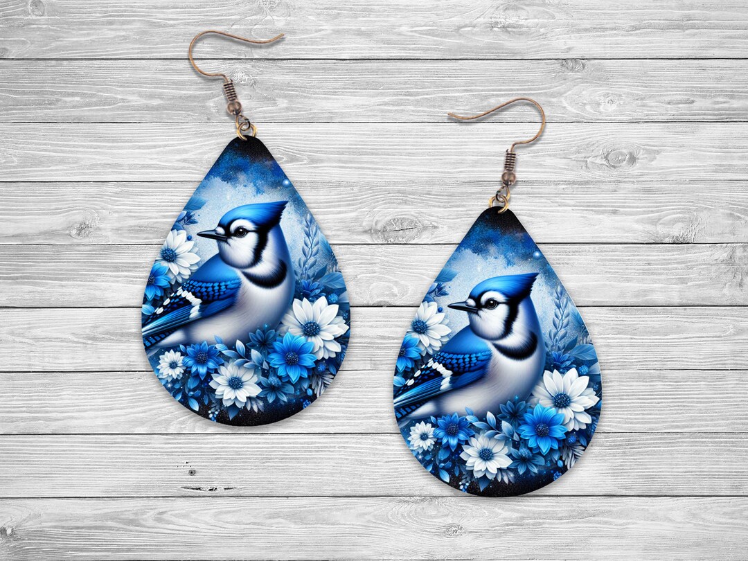Teardrop Earring Png, Bluejay Earrings, Bluejaw Sublimation Designs, Bluejay Earring Design Png ...