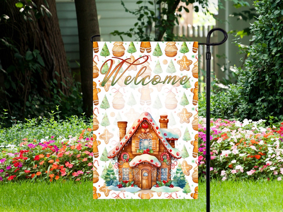 Welcome - Gingerbread House - Garden Flag 12"x 18" - Garden Flag - PNG ...