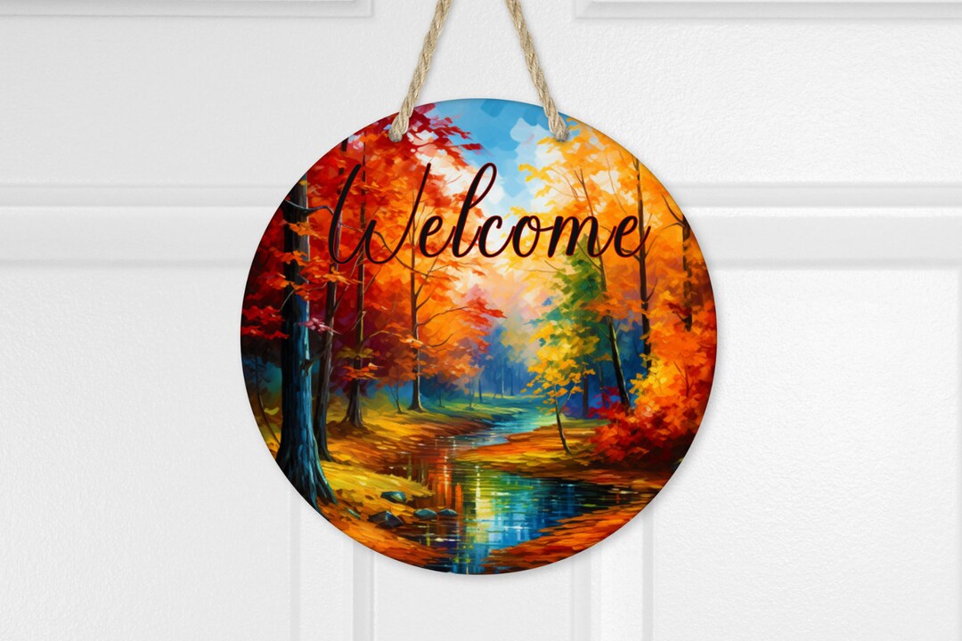 12.25 Round Sublimation Door Hanger - Welcome Fall Scene - Sublimation ...
