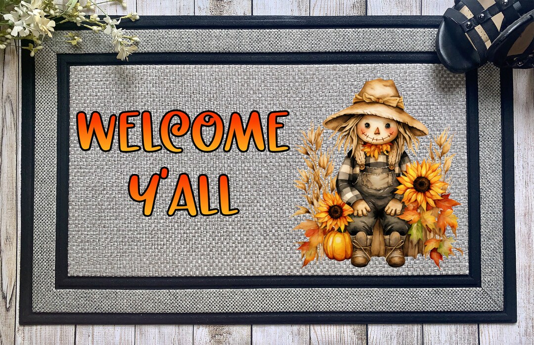 Welcome Y'all - Scarecrow - Front Door Mat- Sublimation Design - Digital Download - PNG Digital ...