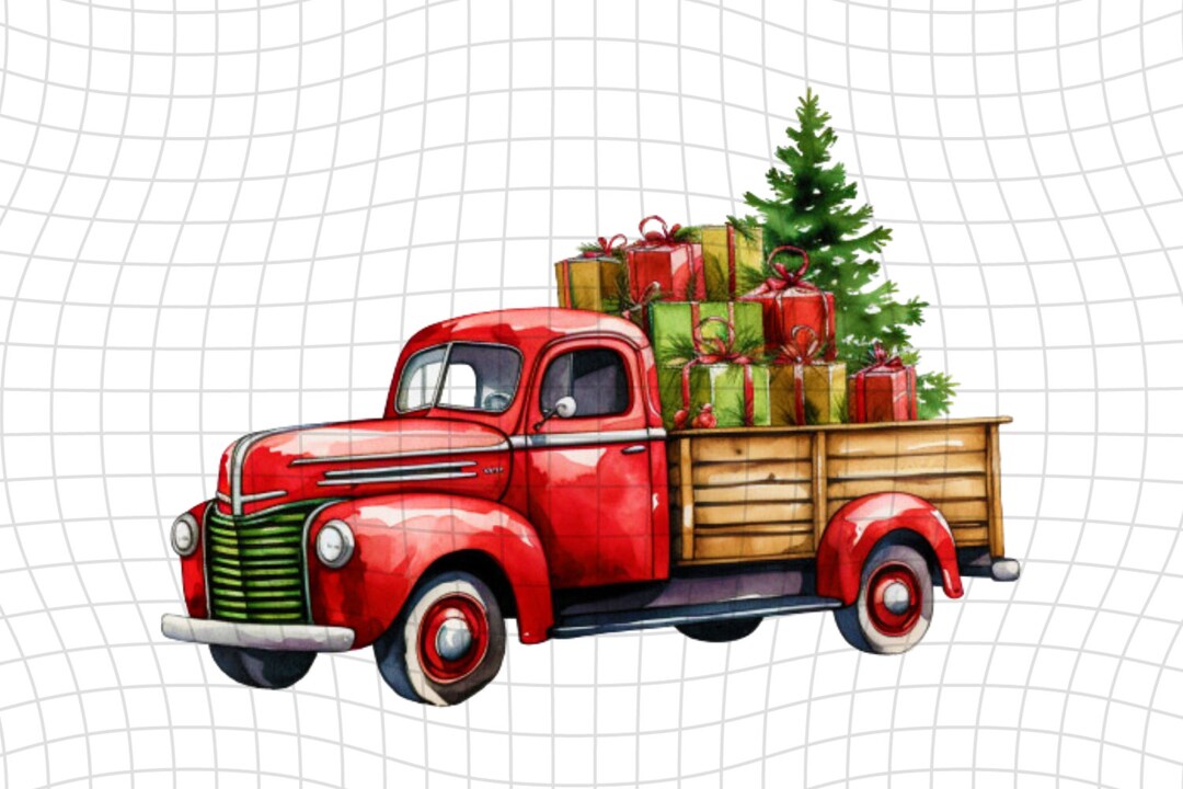 Vintage Christmas Truck- Watercolor Clipart - PNG Digital Clipart ...