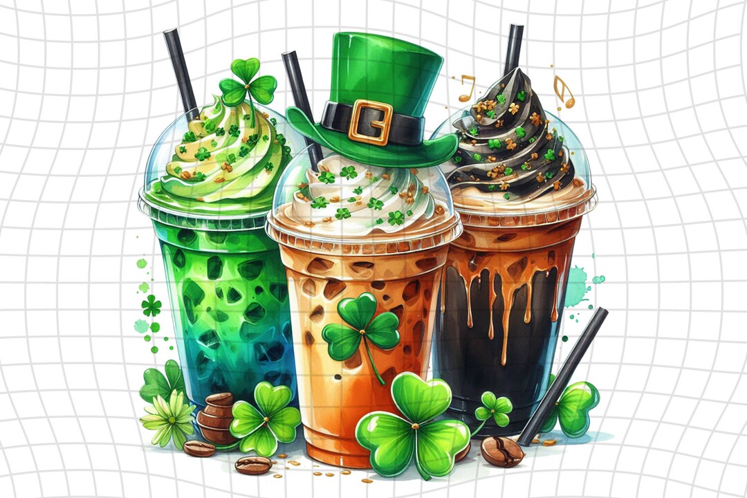 St Patrick Day Iced Coffee- Watercolor Clipart - PNG Digital Clipart ...