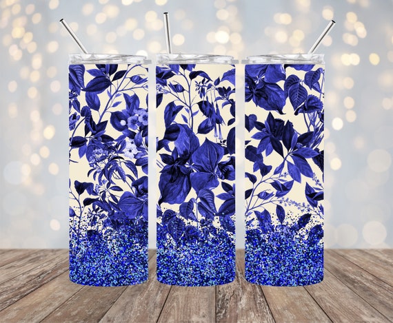 20oz Sublimation Royal Blue Flowers Straight Tumbler Wrap - Etsy