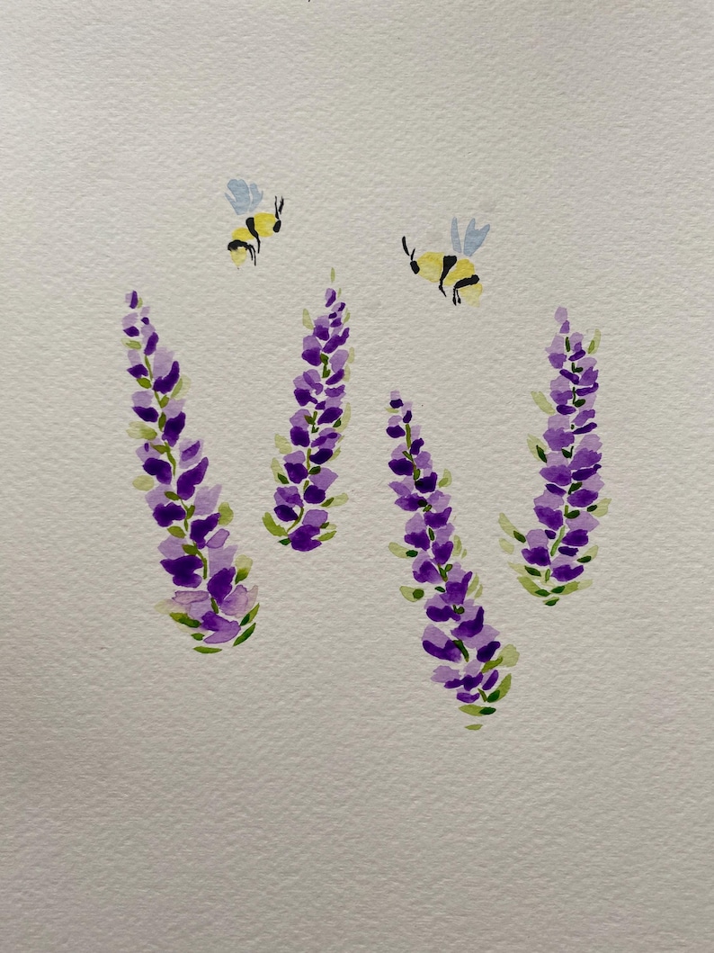 Lavender Watercolour Painting With Bees - Etsy