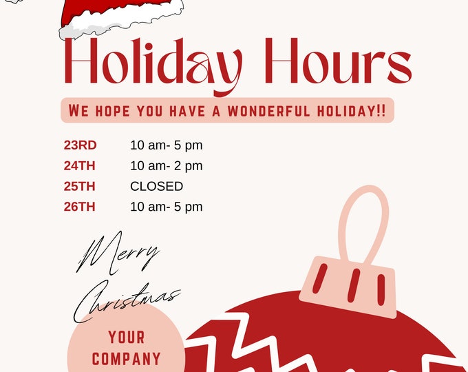 Digital File Holiday Hours Sign - Etsy Digital File Holiday Hours Sign - Etsy