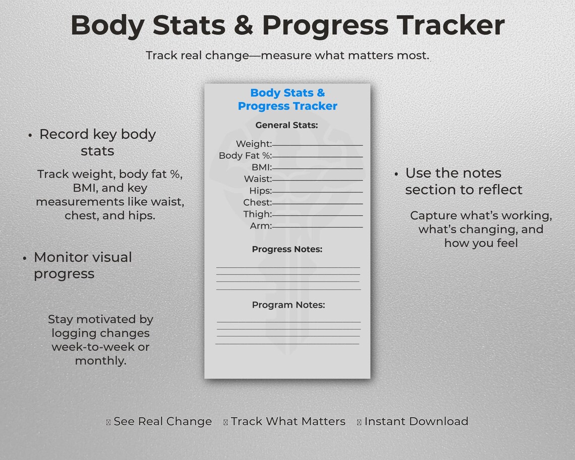 Progress Tracker – Printable Body Measurement Log With Photo Boxes ...