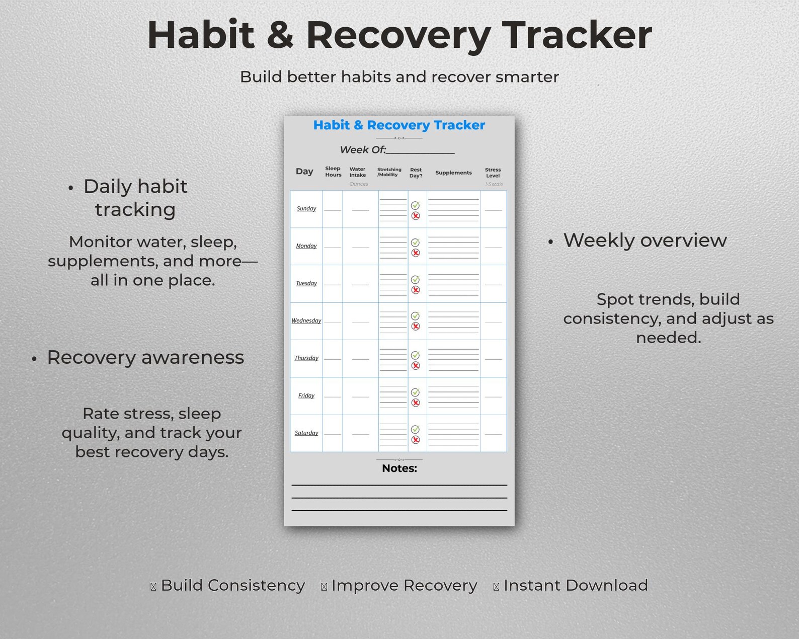 Habit & Recovery Tracker – Printable Weekly Wellness Log | Clarity ...