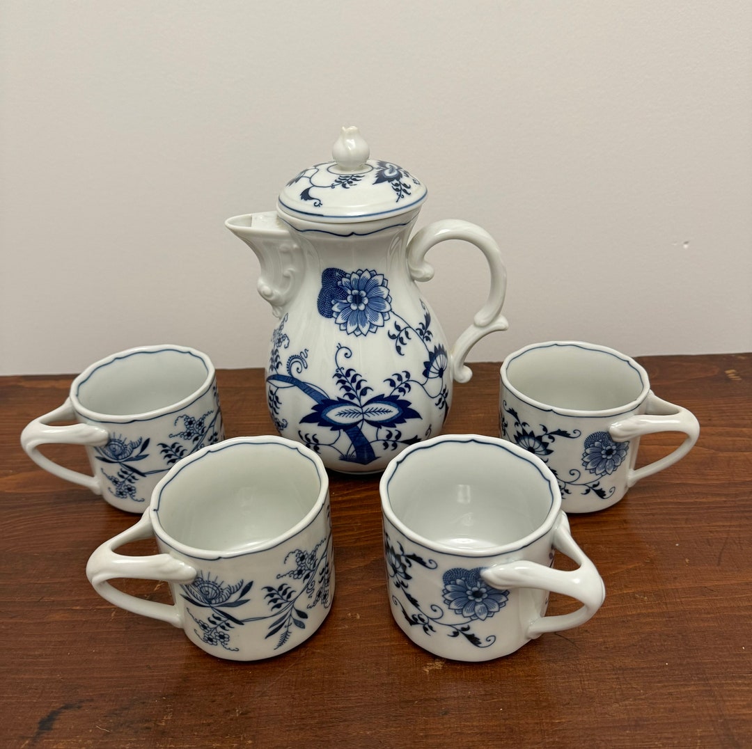 Blue Danube Mini Coffee Pot W/lid and 4 Mugs - Ribbon Backstamp - Etsy