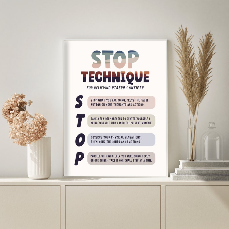 STOP TECHNIQUE Digital Printable Art School Counselor Office Psychology ...