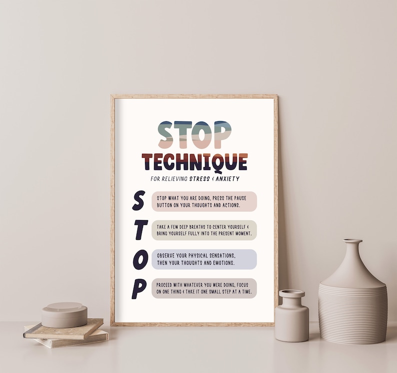 STOP TECHNIQUE Digital Printable Art School Counselor Office Psychology ...