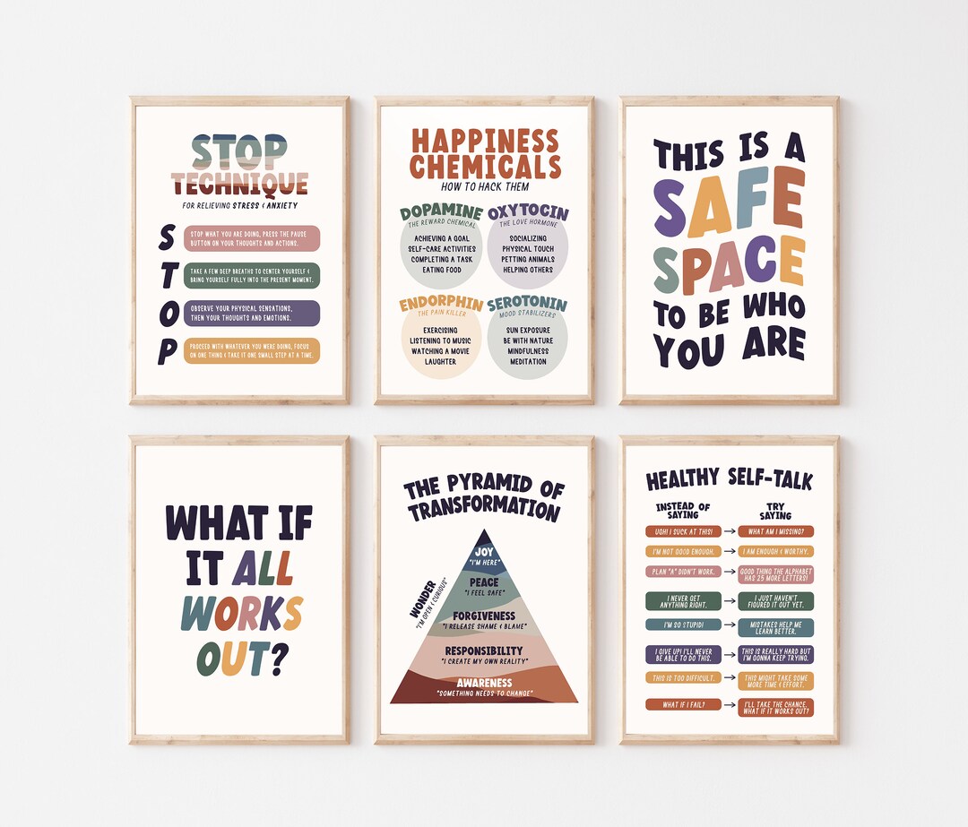 BUNDLE OF 6 Mental Health Posters Digital Printable Art Counselor ...