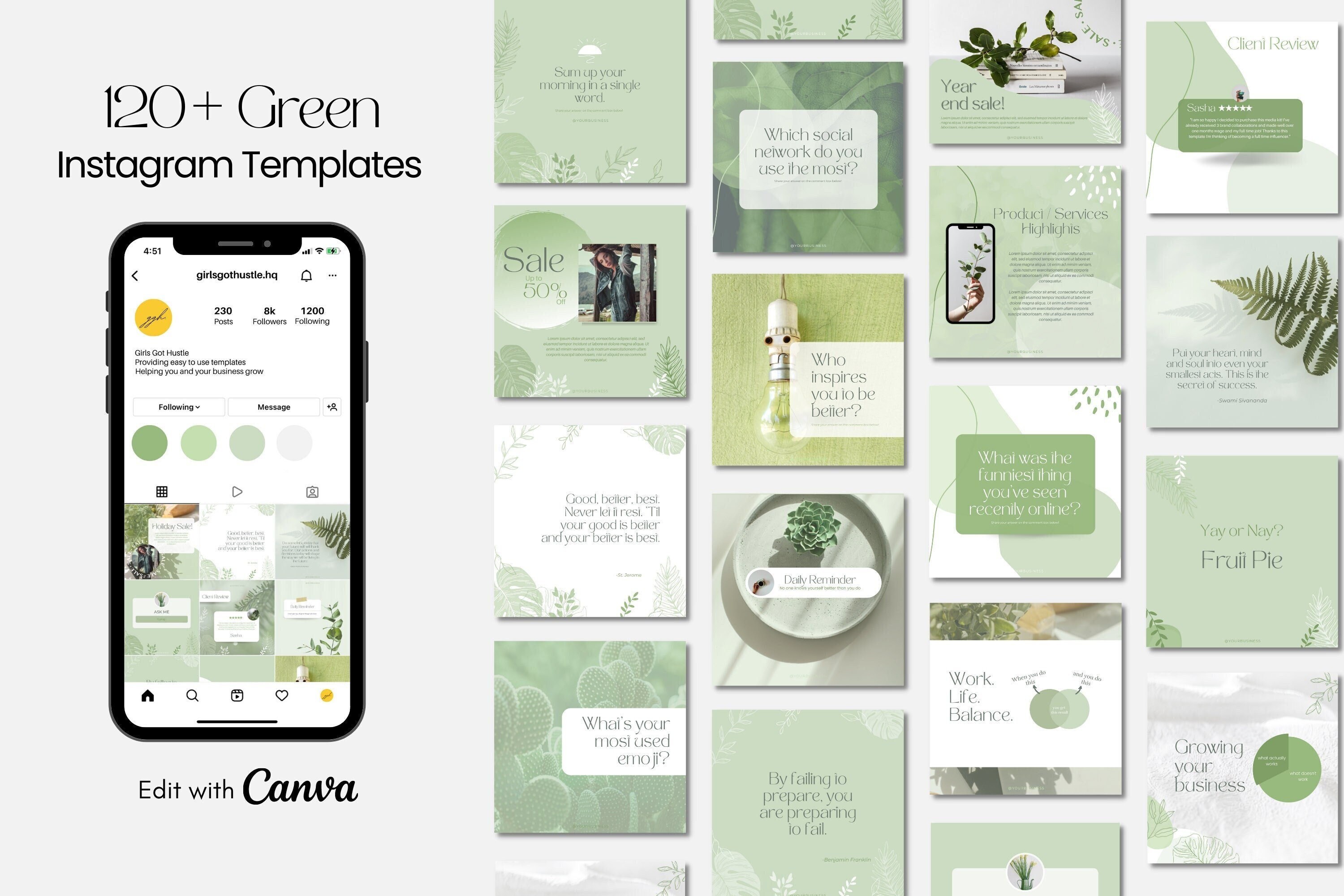 Green Social Media Post Templates Instagram Story Templates - Etsy