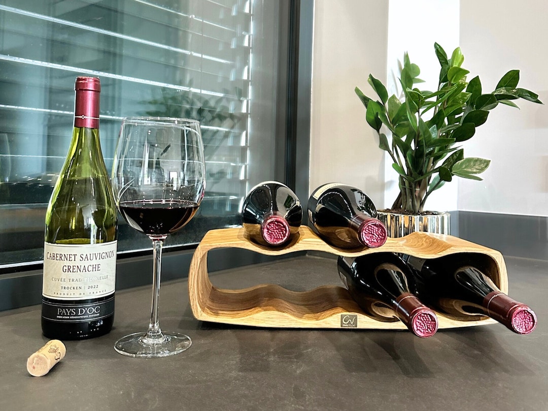 Modern Wine Stand, 7 Wine Bottles Stand, Solid Wood Wine Rack, Tabletop ...