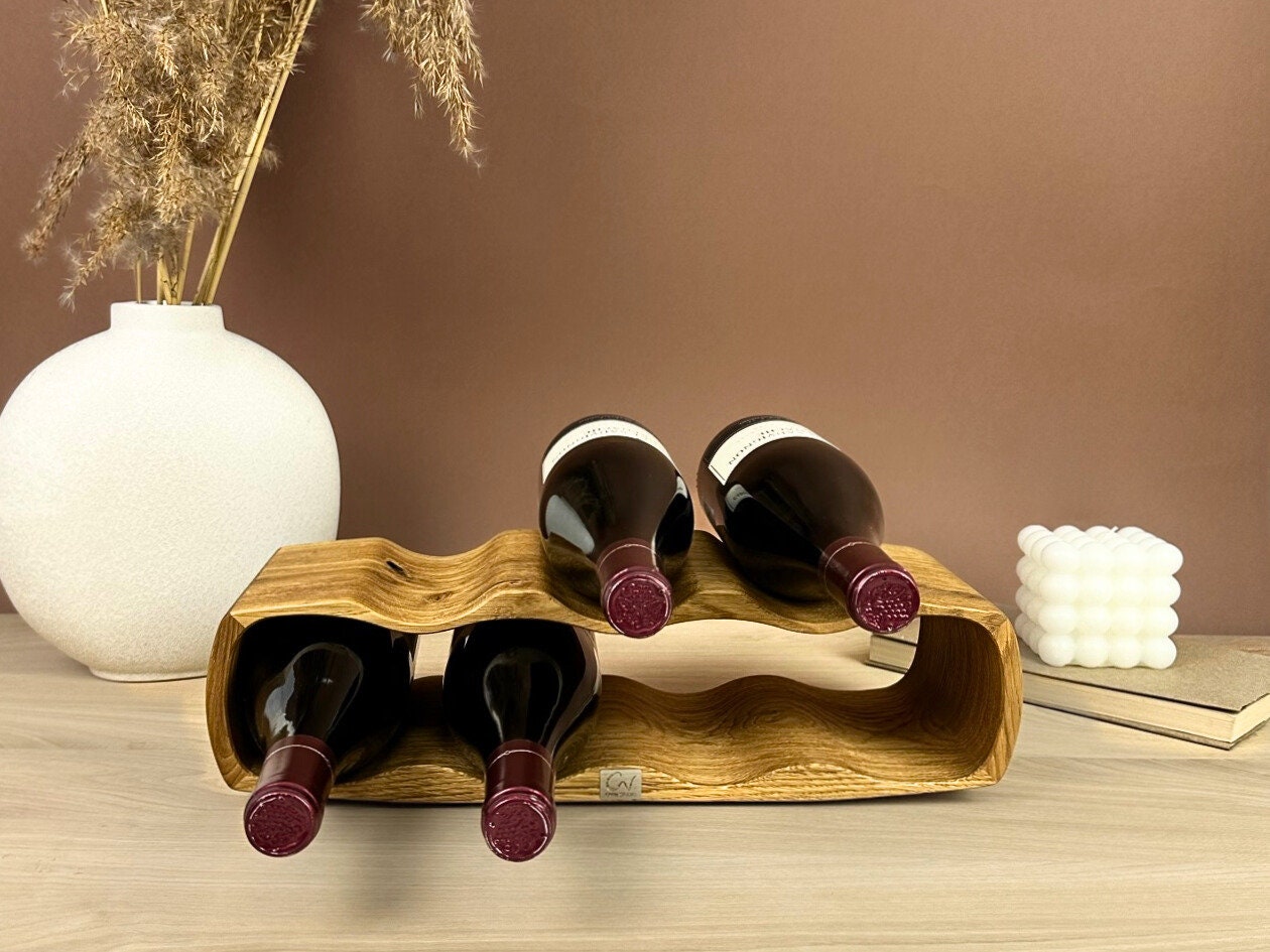 Modern Wine Stand, 7 Wine Bottles Stand, Solid Wood Wine Rack, Tabletop ...