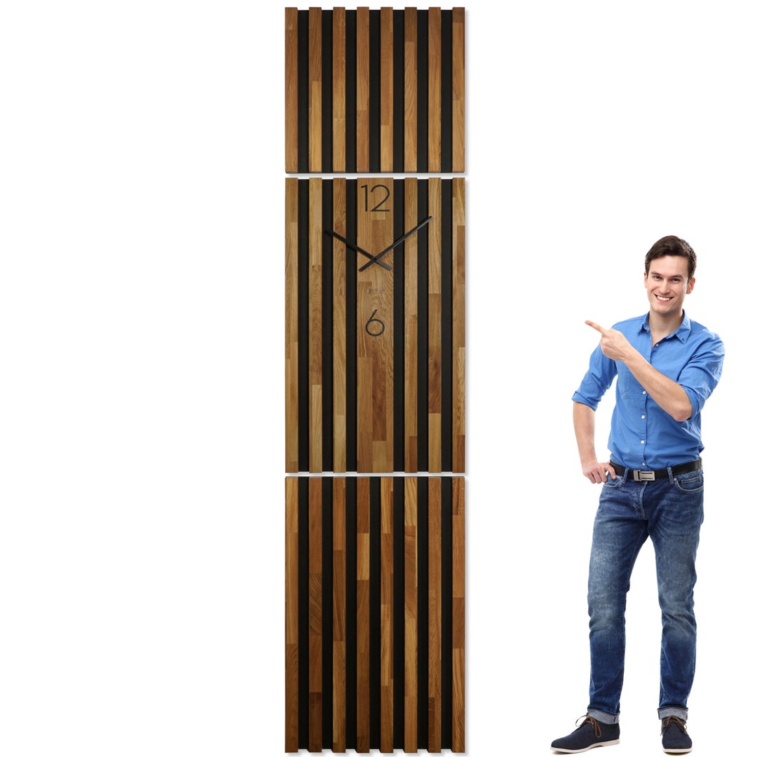 Wall Panel Made of Oak Clock in Slats 250x58cm - Etsy