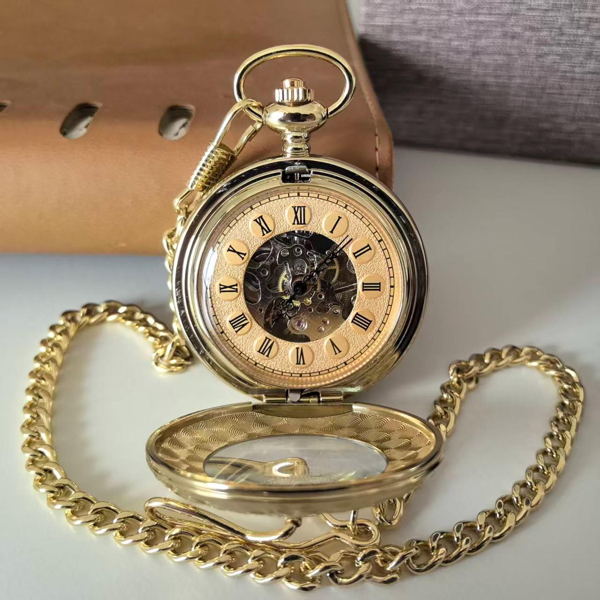 Customizable Mechanical Pocket Watch, Vintage Transparent Glass ...