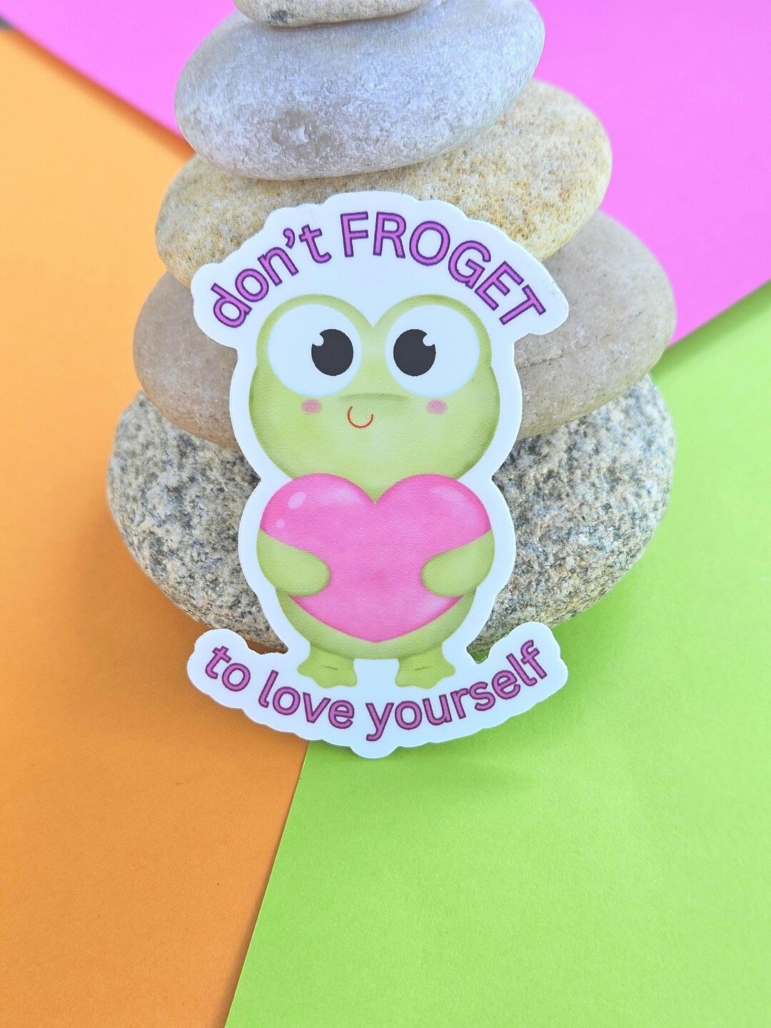 Don't FROGET to Love Yourself, Cute Frog 3" Vinyl Sticker Water Bottle ...