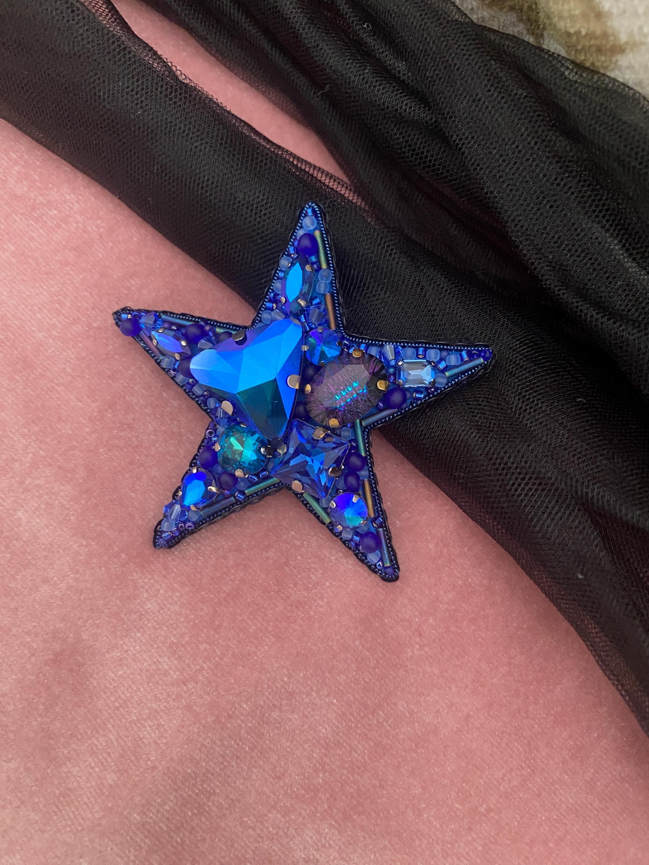 Blue Star Beaded Brooch: Handmade Embroidered Pin (2.75 Inches) - Etsy