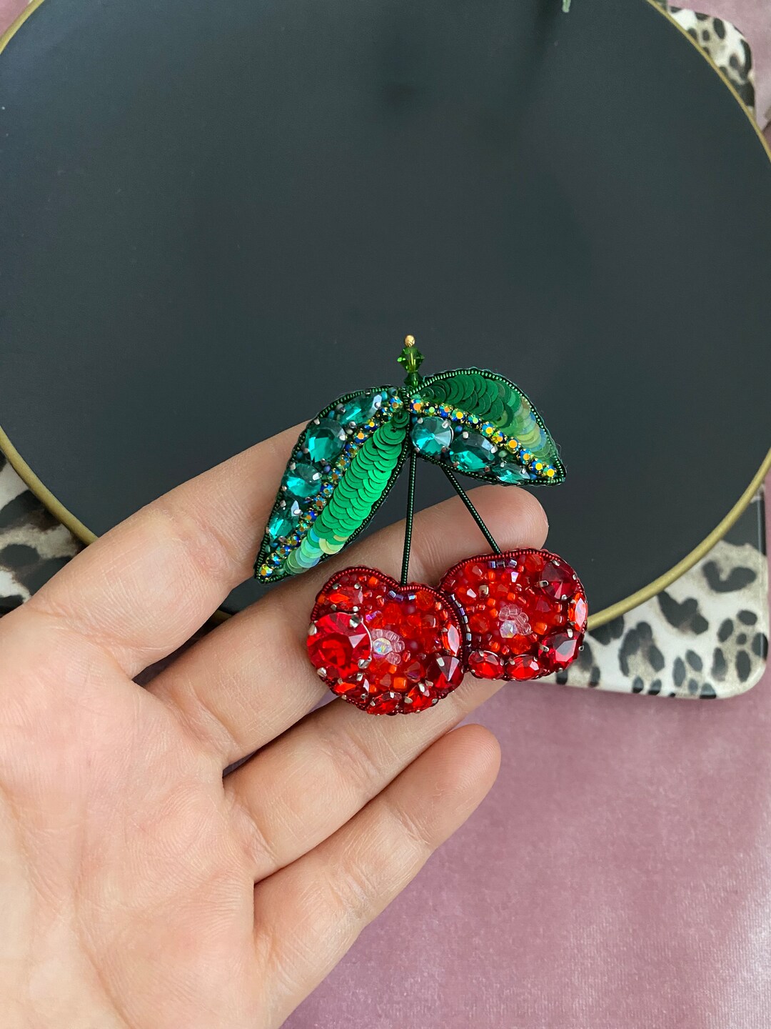 Handmade Cherry Brooch , Beaded Fruit , Crafted Cherry, Handmade Gift ...