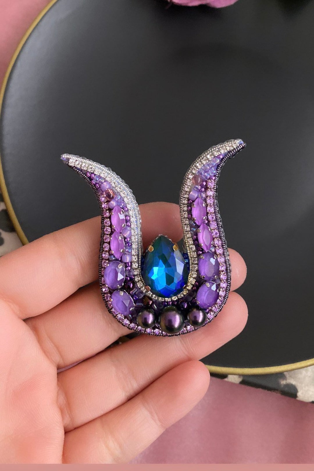 Purple Ottoman Tulip Brooch, Hurrem Turkish Flower Pin, Unique Design ...