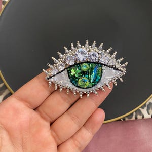Handmade Beaded Evil Eye Brooch: Green Embroidery Jewel - Etsy