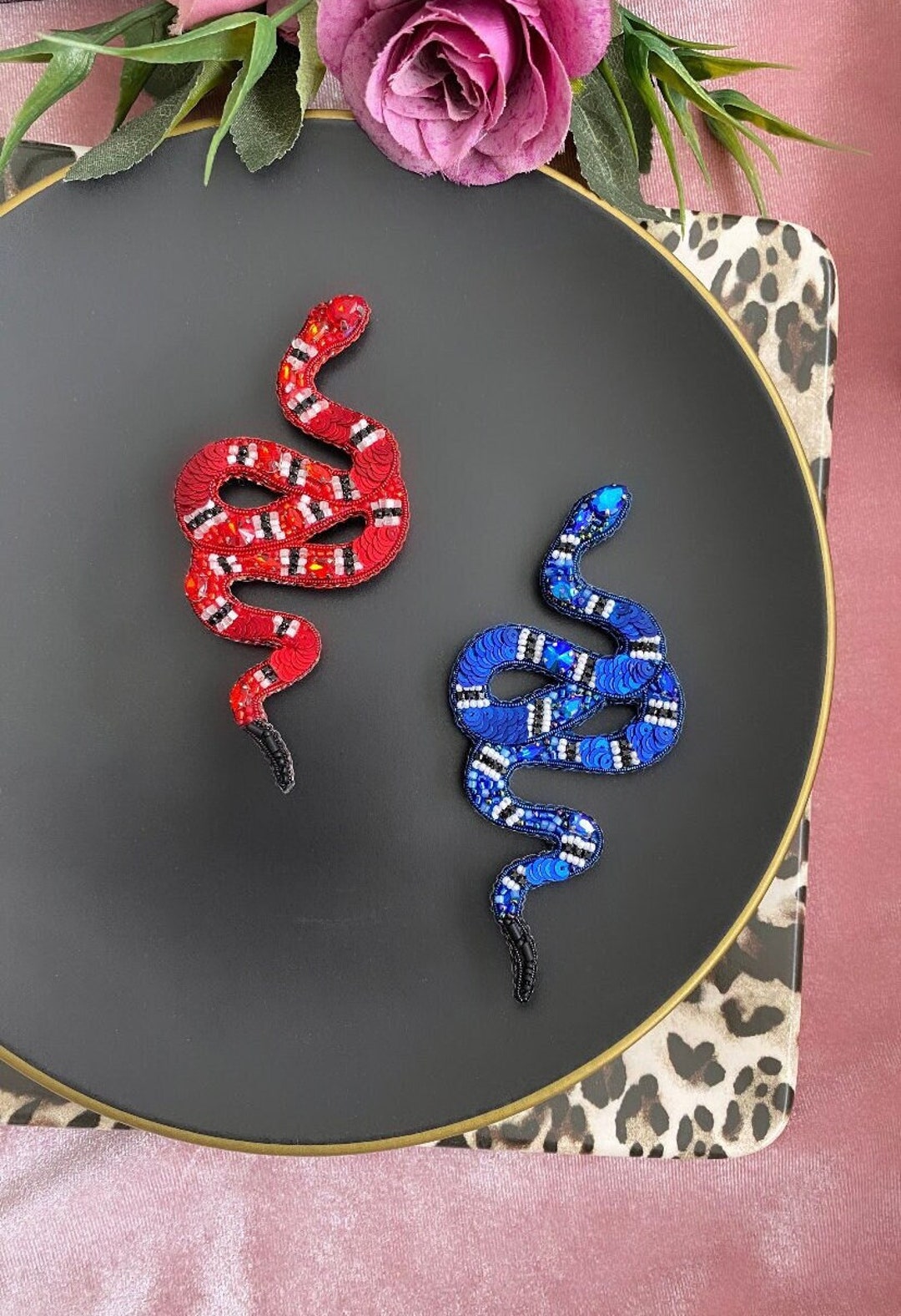 Handmade Snake Brooches, Unique Gift Pin, Red Snake Jewelry, Blue Snake ...