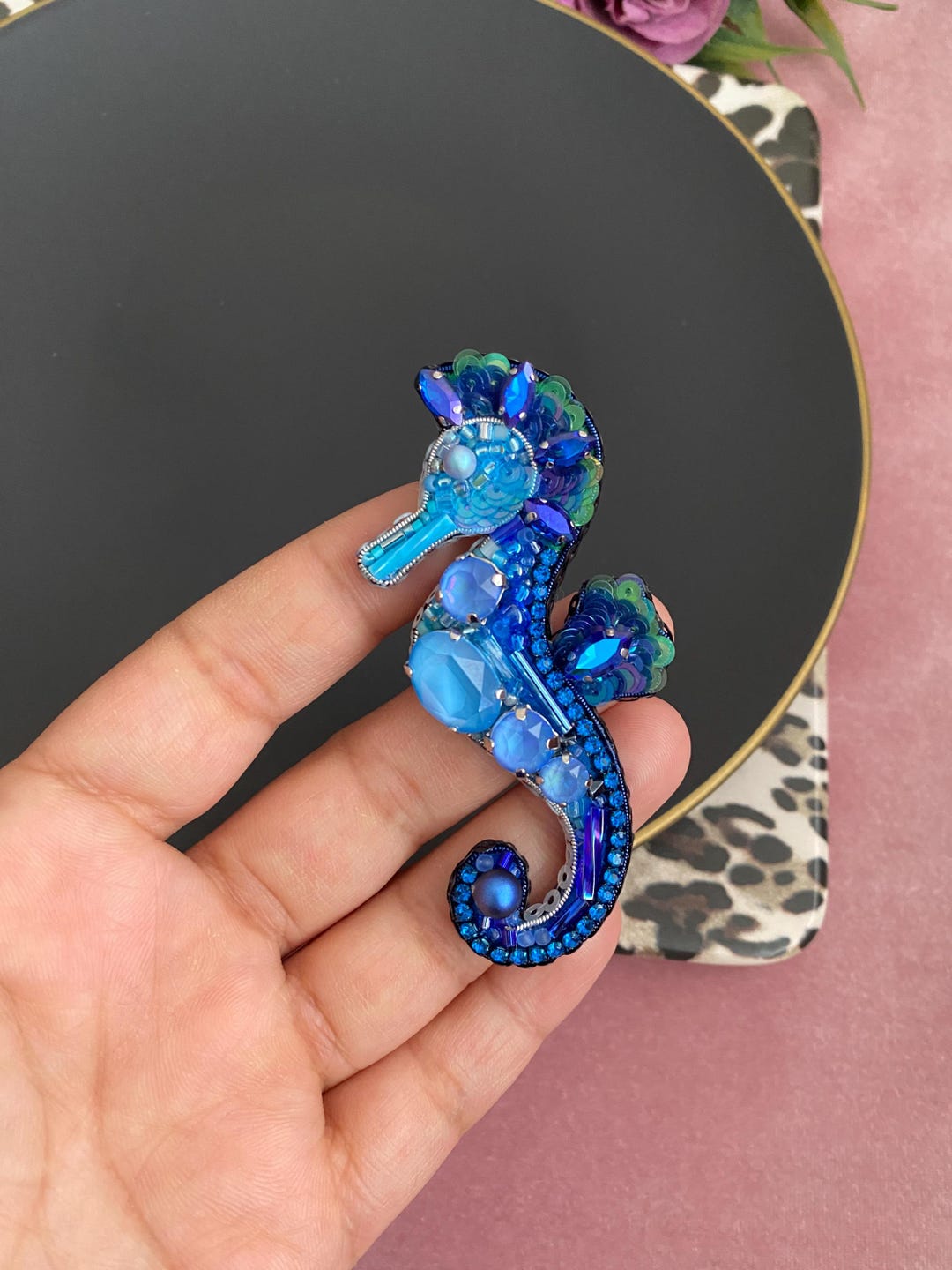 Handmade Seahorse Brooch , Blue Sea Horse Pin, Christmas Gifts, Xmas ...