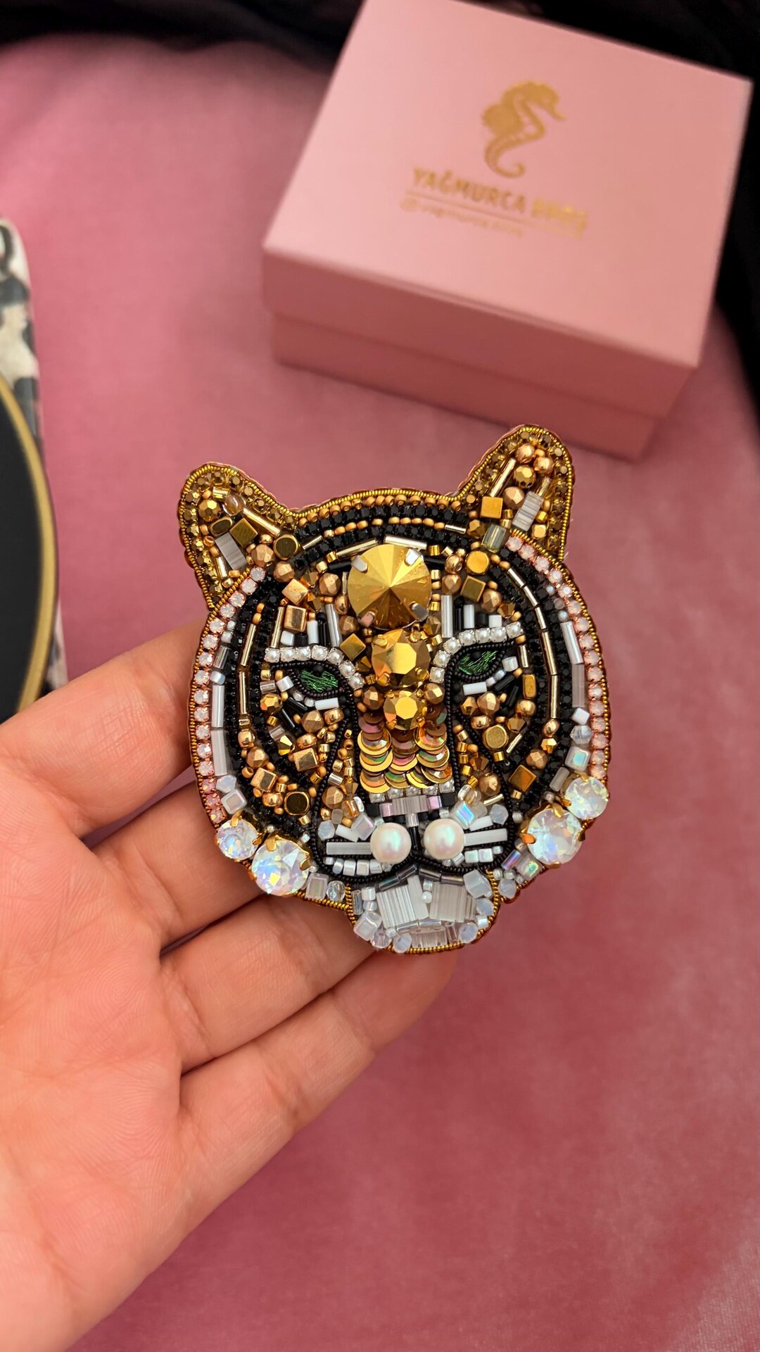Beaded Tiger Brooch: Handmade Swarovski Crystal Animal Pin - Etsy