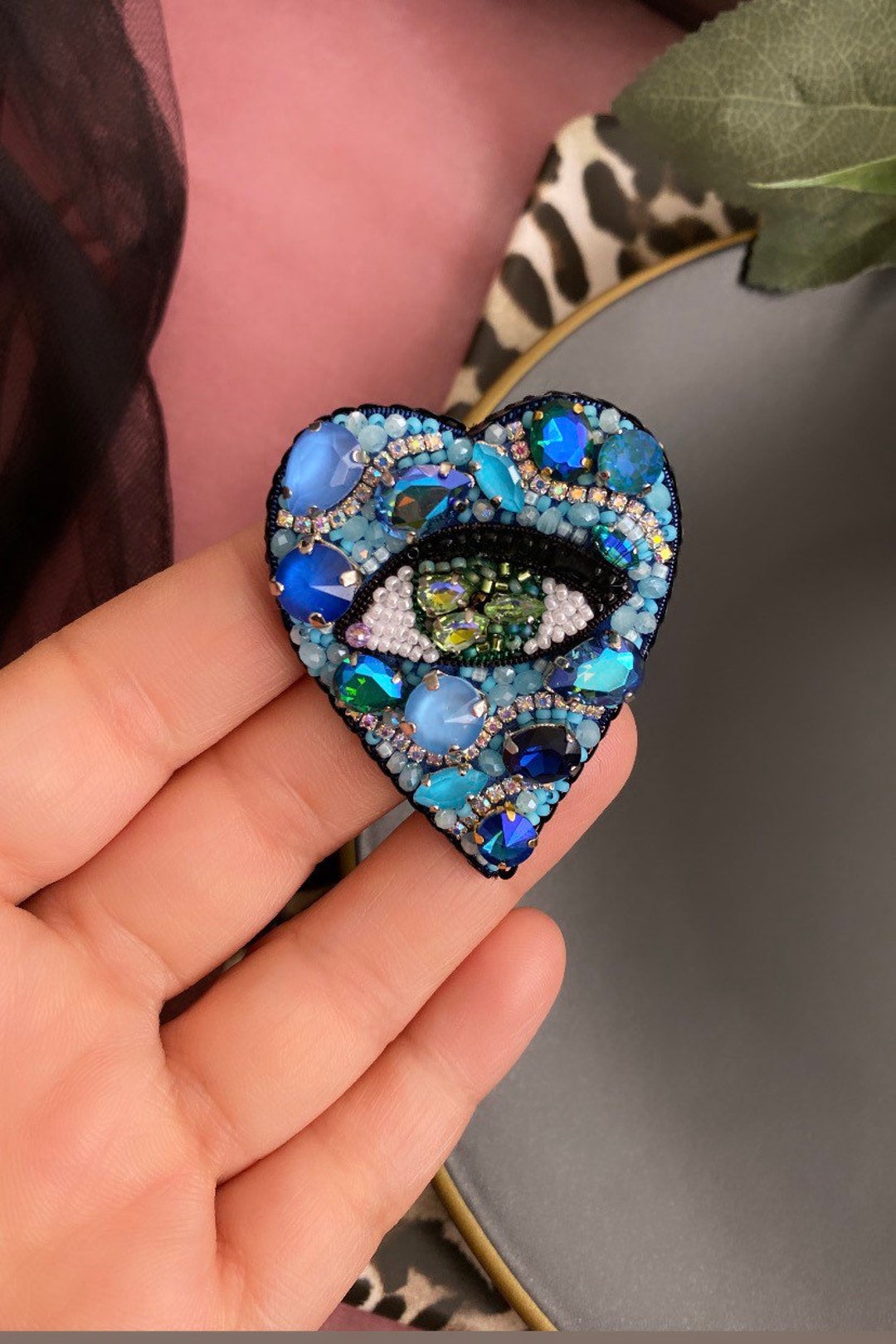 Handmade Evil Eye Brooch,customized Jewelry,blue Green Eye Eyelash ...