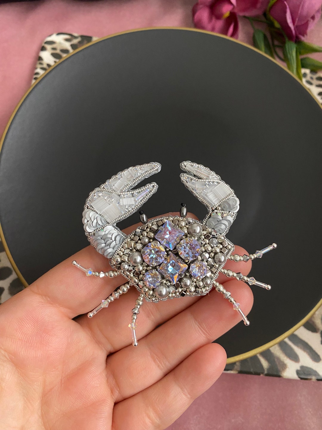 Embroidered Crab Brooch, Personalized Gift Jewels, Handmade Sea Animal ...