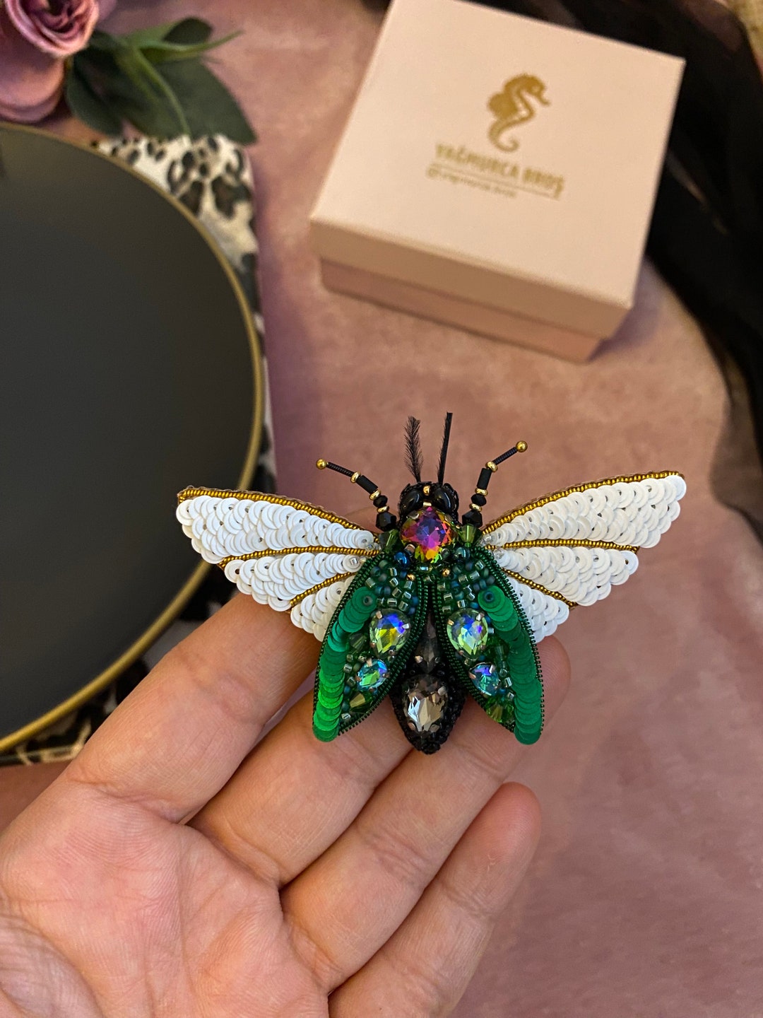 Green Moth Brooch, Insect Jewelry, Handmade Insect, Gift for Woman ...