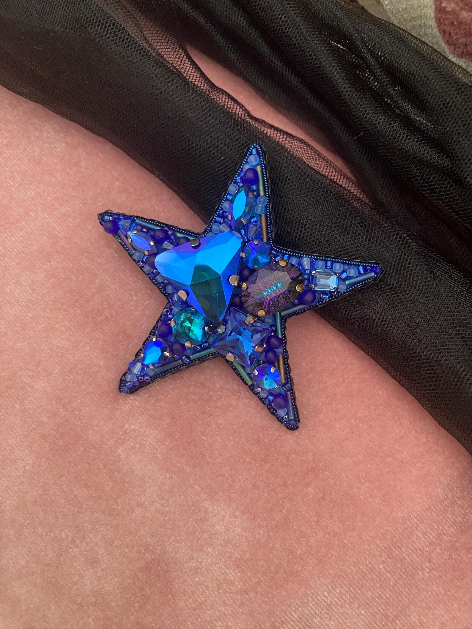 Blue Star Beaded Brooch: Handmade Embroidered Pin (2.75 Inches) - Etsy