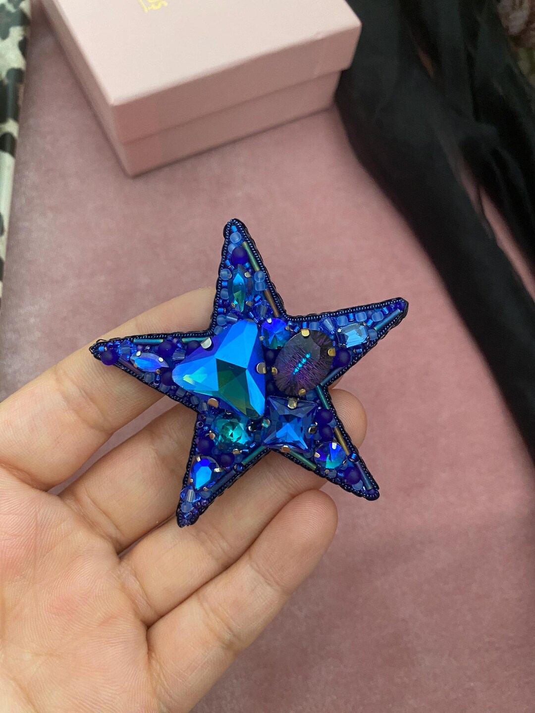 Blue Star Beaded Brooch: Handmade Embroidered Pin (2.75 Inches) - Etsy