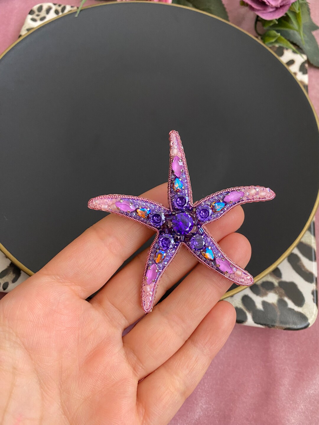 Handmade Beaded Starfish Brooch: Crystal Sea Animal Pin - Etsy