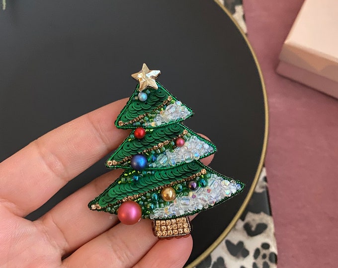 Embroidered Christmas Tree Pin,snowy Tree Brooch,gift for Wife ...