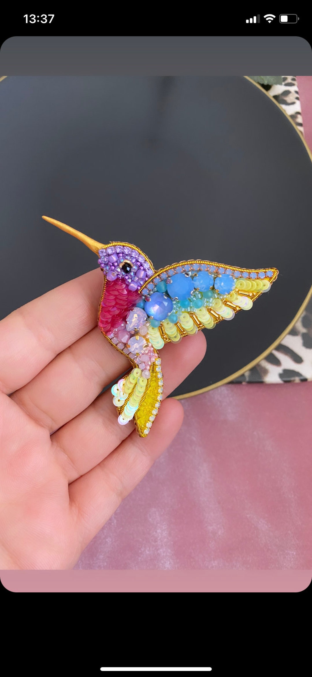 Broche colorée de colibri, épingle de colibri, oiseau perlé, bijoux ...