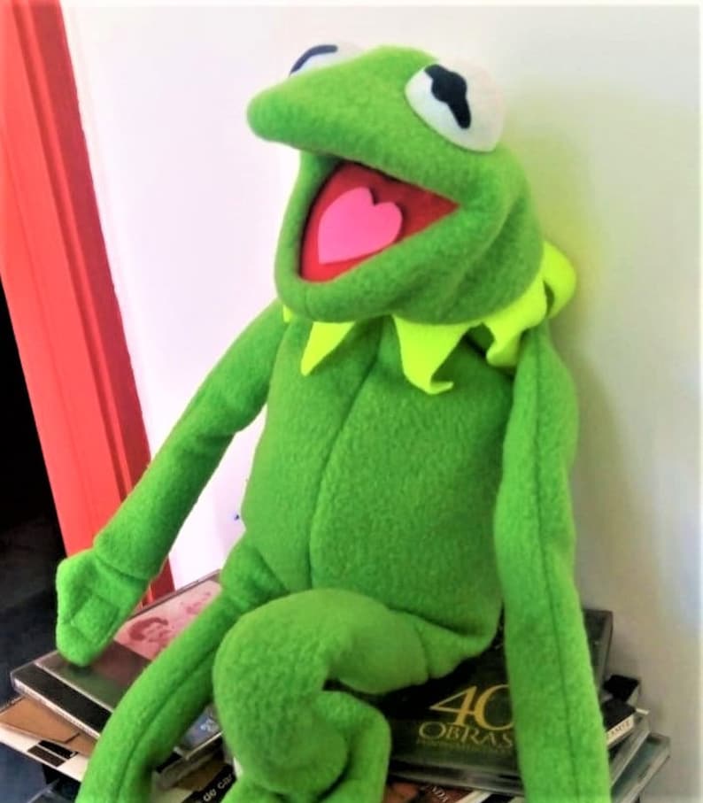 KERMIT Hand Crafted PUPPET Toy MUPPET Sesame Street Frog Rene Elmo ...