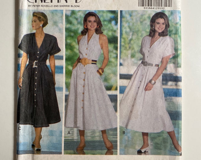 1990s Butterick 6045 Full Skirted Button Through Dress, Sizes 6 to 12 ...