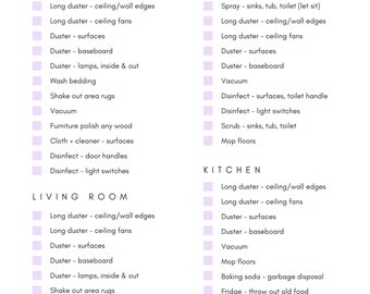 EASY PRINTABLE Whole House CLEANING Checklist - Etsy