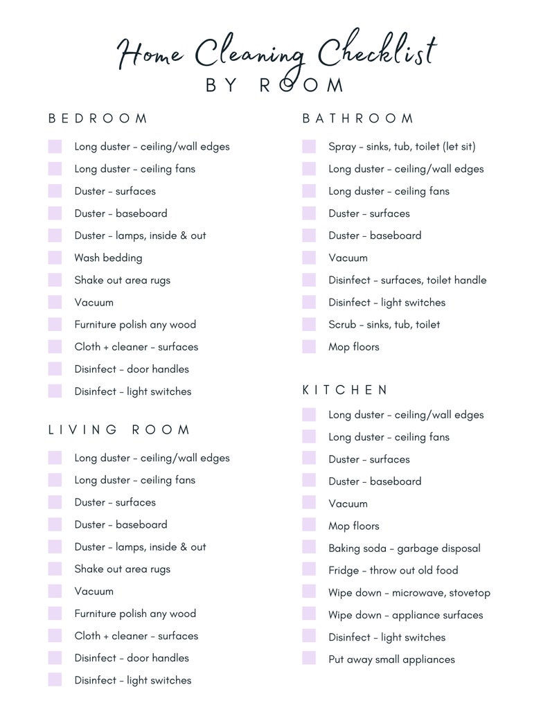 House Cleaning Checklist / Printable - Etsy