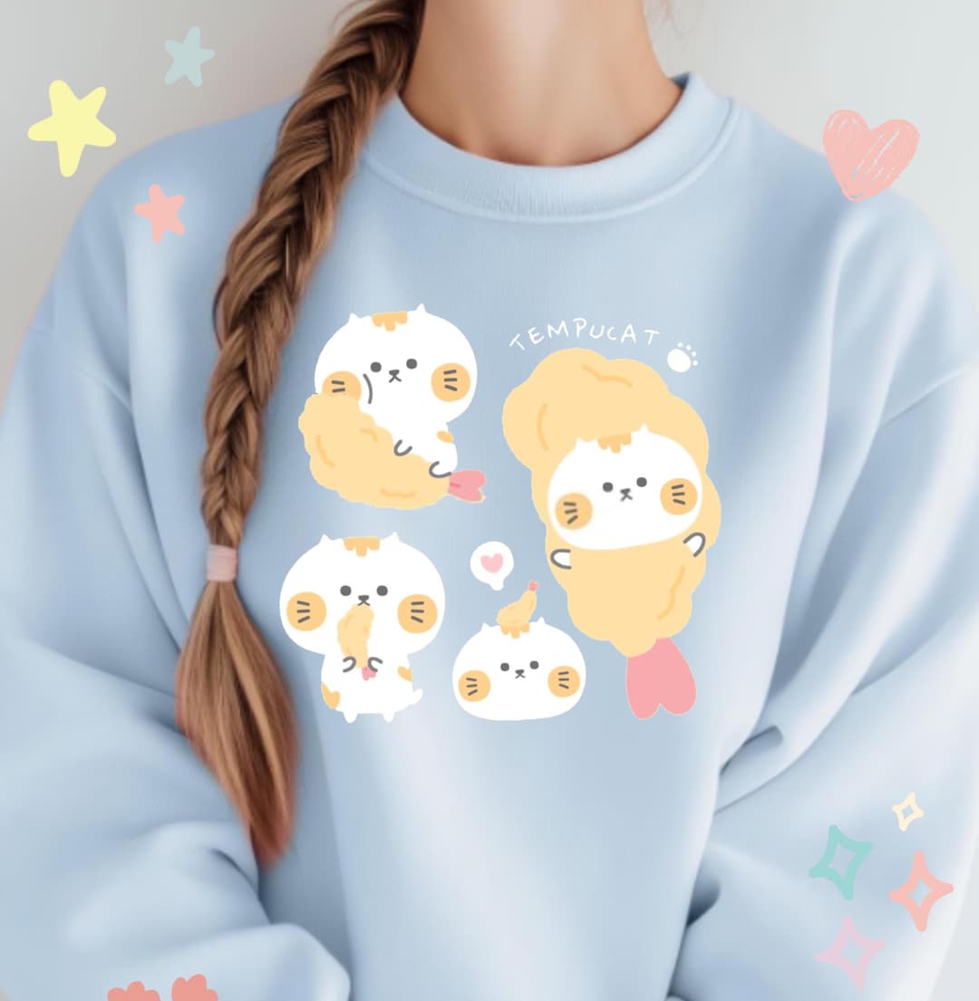 Tempura Cat Sweatshirt Kawaii Cat Longsleeve Cute Cat Sweatshirt Yume ...