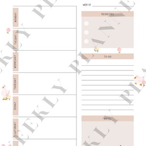 Cottagecore Weekly Planner, Printable Planner Cute Duck Planner Notepad ...